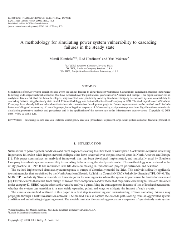 (PDF) A methodology for simulating power system vulnerability to cascading failures in the ...