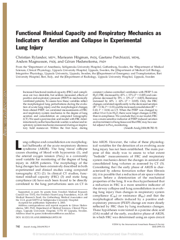 (PDF) Functional Residual Capacity and Respiratory Mechanics as ...