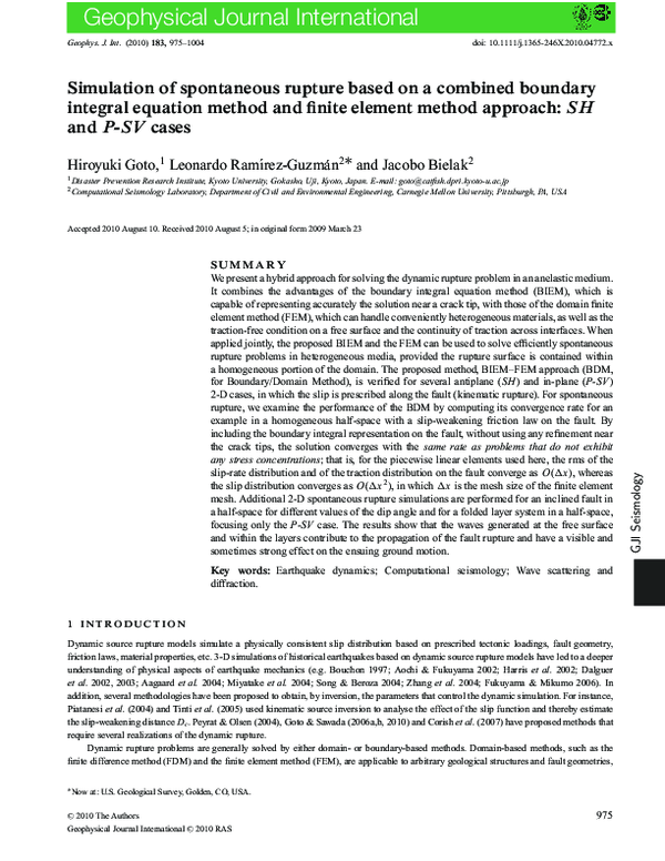 (PDF) Simulation of spontaneous rupture based on a combined boundary integral equation method ...