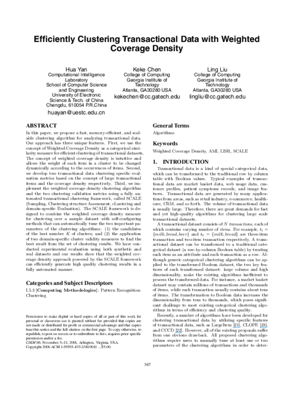 Pdf Efficiently Clustering Transactional Data With Weighted Coverage Density 8640