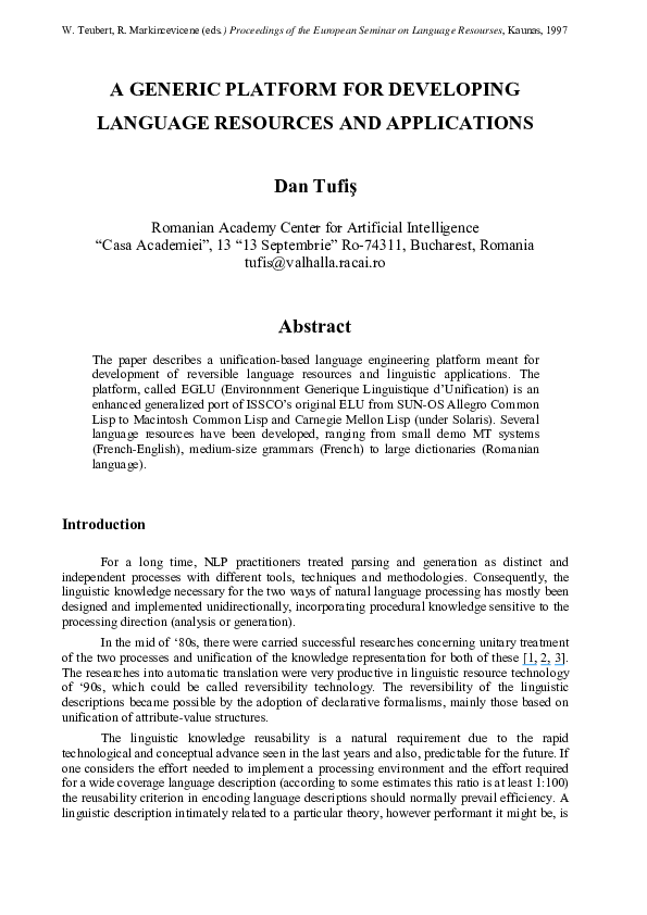 (PDF) A Generic Platform for Developing Language Resources and Applications