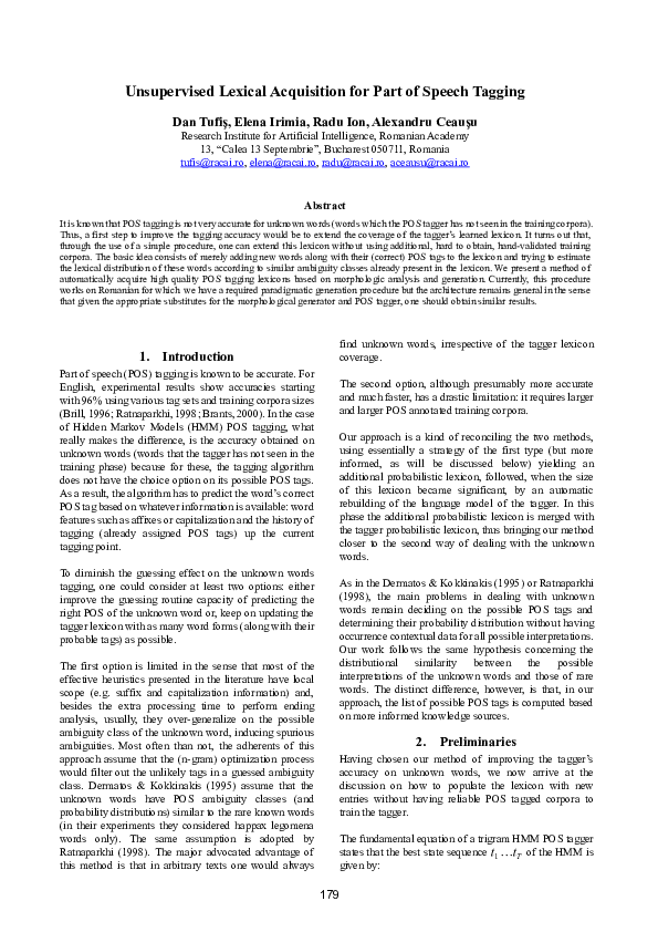 (PDF) Unsupervised lexical acquisition for part of speech tagging