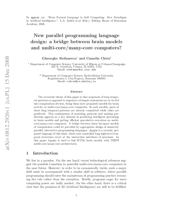 (PDF) New Parallel Programming Language Design: A Bridge between Brain Models and Multi-Core ...