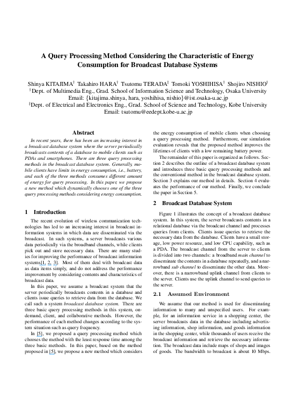 (PDF) A Query Processing Method Considering the Characteristic of Energy Consumption for ...