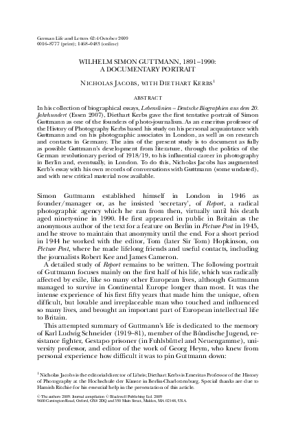 (PDF) Wilhelm Simon Guttmann, 1891-1990: A Documentary Portrait
