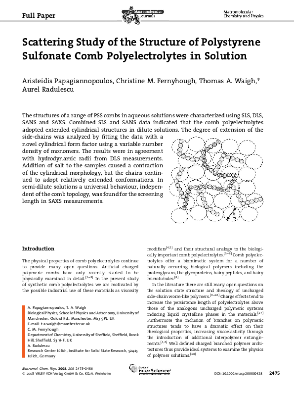 (PDF) Scattering Study of the Structure of Polystyrene Sulfonate Comb ...