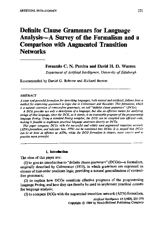 (PDF) Definite clause grammars for language analysis