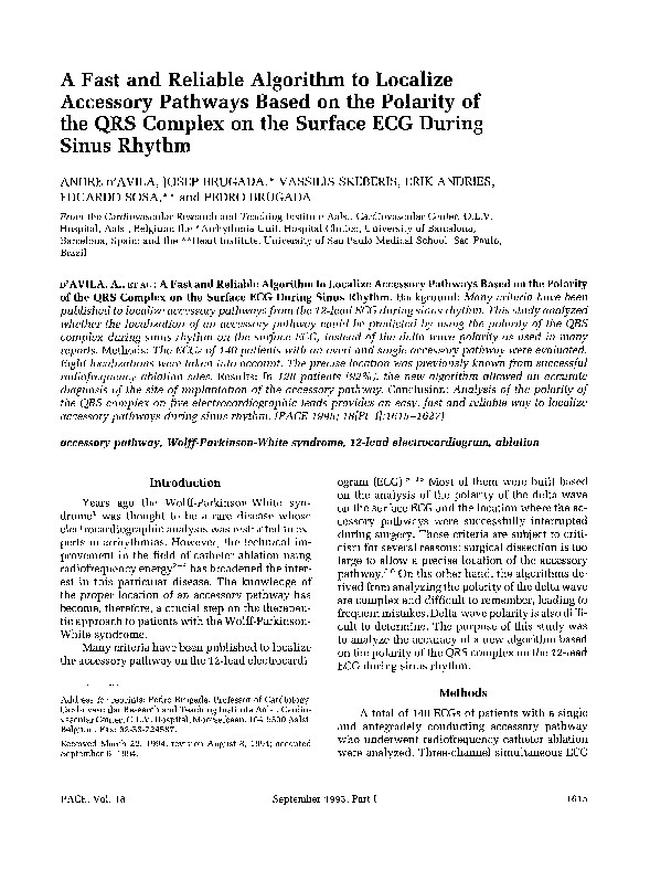 (PDF) A Fast and Reliable Algorithm to Localize Accessory Pathways ...