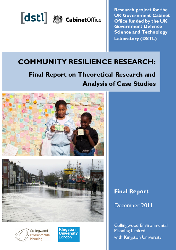 (PDF) COMMUNITY RESILIENCE RESEARCH: Final Report on Theoretical ...
