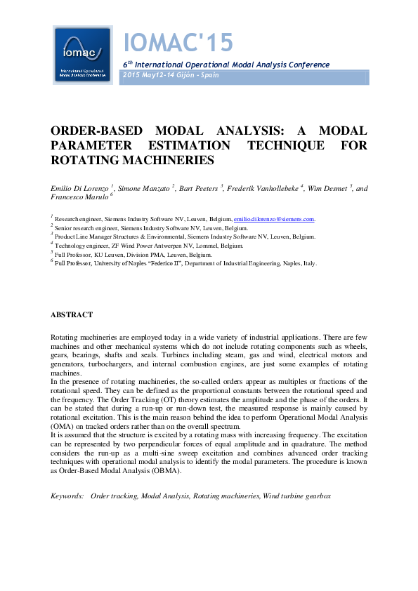 Pdf Order Based Modal Analysis A Modal Parameter Estimation Technique For Rotating Machineries