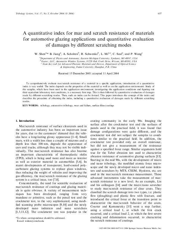 (PDF) A Quantitative Index for Mar and Scratch Resistance of Materials ...
