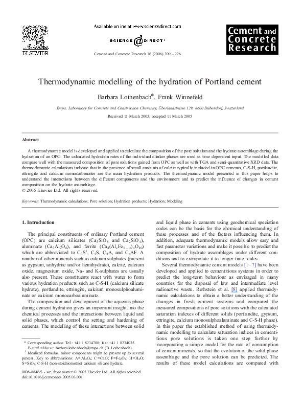 (PDF) Thermodynamic modelling of the hydration of Portland cement