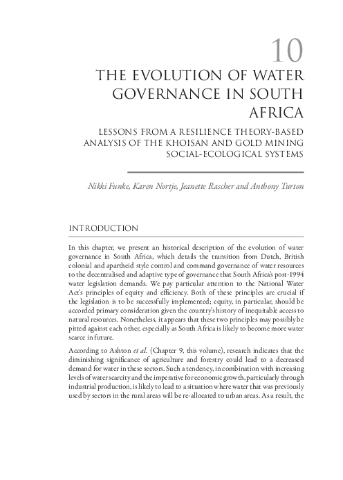 (PDF) The Evolution of Water Governance in South Africa