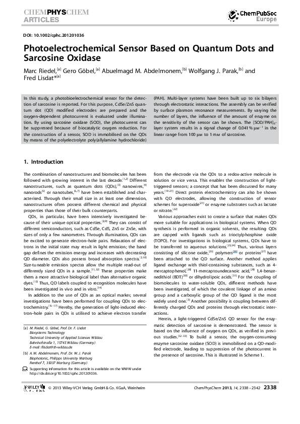 (PDF) Photoelectrochemical Sensor Based on Quantum Dots and Sarcosine ...