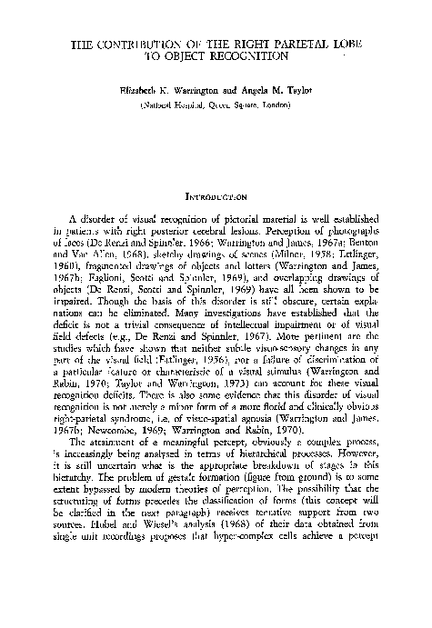 (PDF) The Contribution of the Right Parietal Lobe to Object Recognition