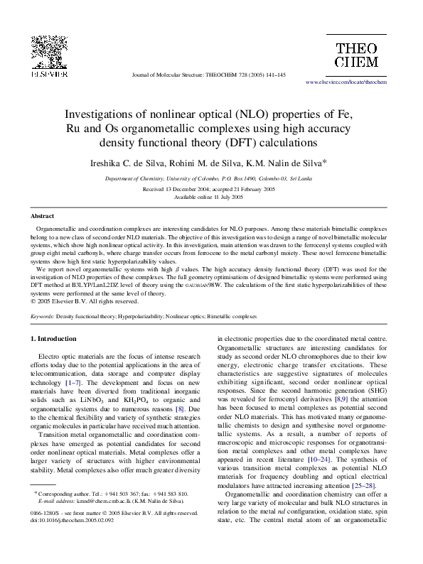 (PDF) Investigations of nonlinear optical (NLO) properties of Fe, Ru ...