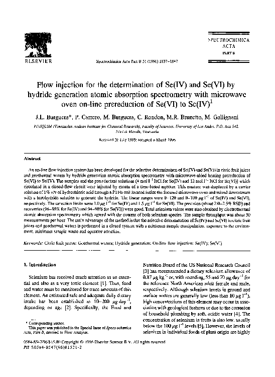 Pdf Flow Injection For The Determination Of Se Iv And Se Vi By Hydride Generation Atomic