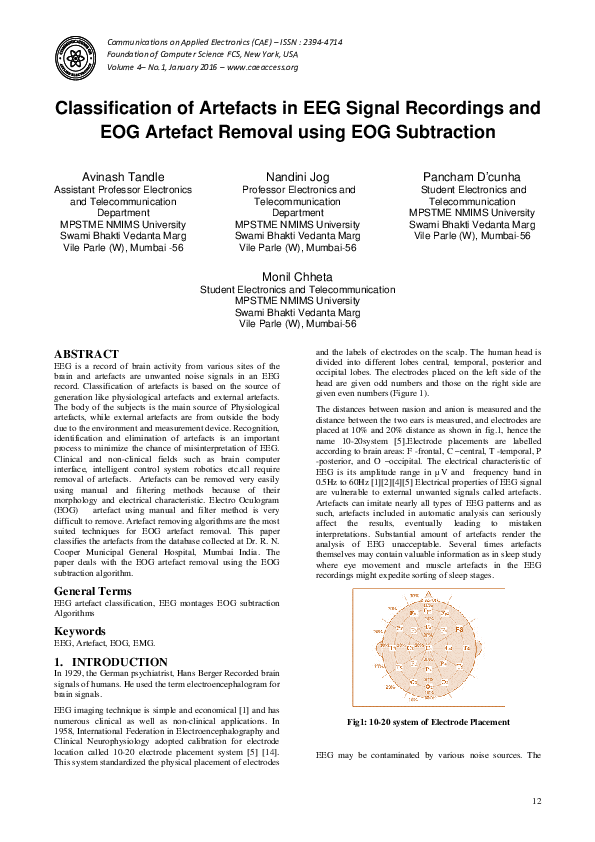 (PDF) Classification of Artefacts in EEG Signal Recordings and EOG Artefact Removal using EOG ...