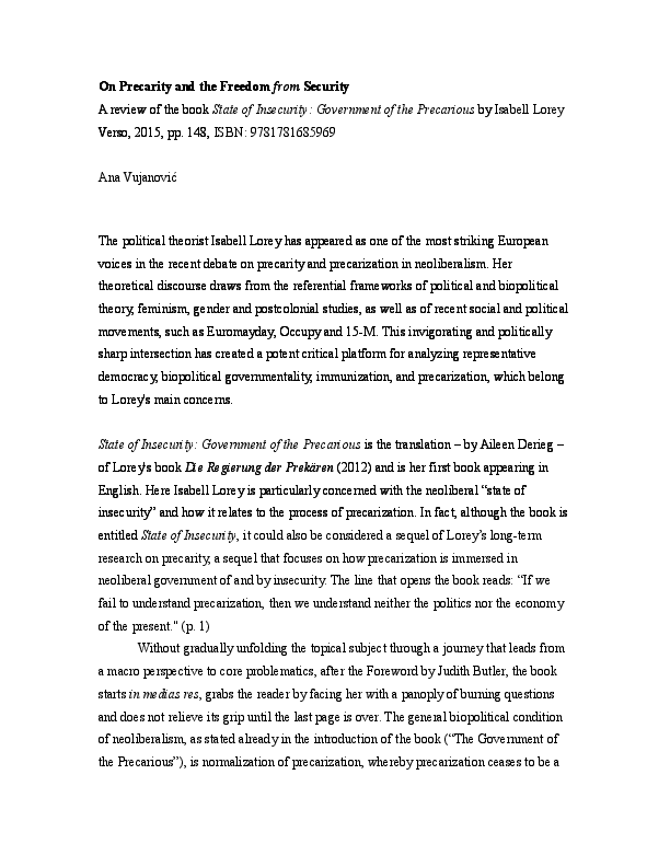 (DOC) On Precarity and the Freedom from Security - A review of the book ...