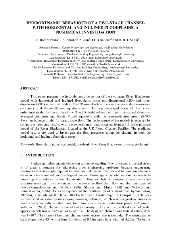 (PDF) Hydrodynamic behaviour of a two-stage channel with horizontal and ...