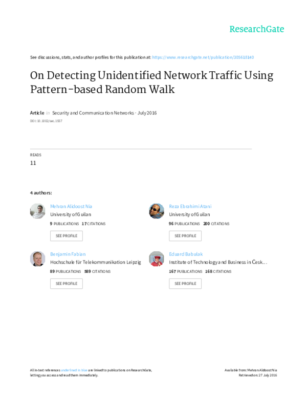 (PDF) On Detecting Unidentified Network Traffic Using Pattern-based Random Walk