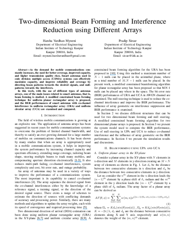 (PDF) Two-dimensional beam forming and interference reduction using different arrays