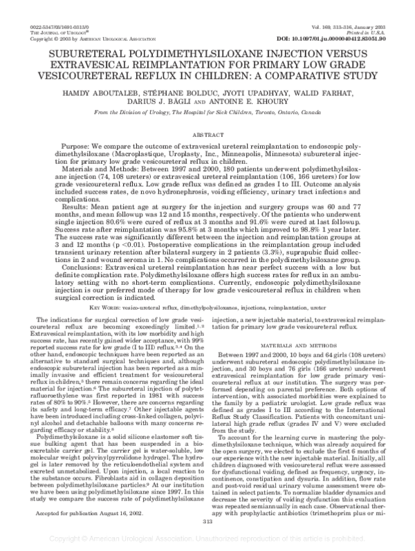 (PDF) Subureteral Polydimethylsiloxane Injection Versus Extravesical ...