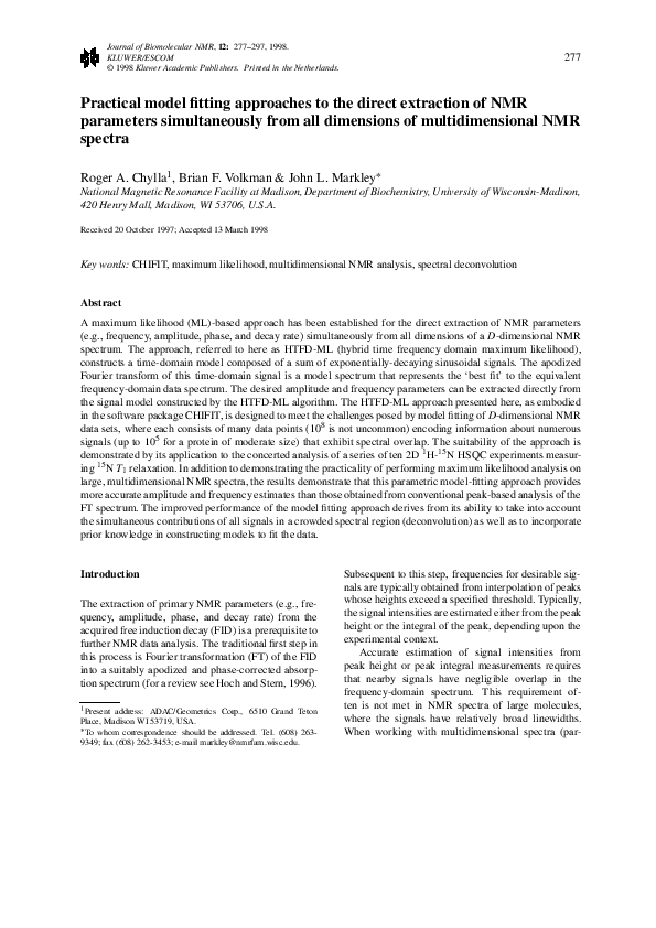 (PDF) Practical Model Fitting Approaches to the Direct Extraction of NMR Parameters ...