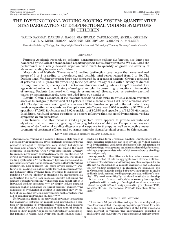 (PDF) THE DYSFUNCTIONAL VOIDING SCORING SYSTEM: QUANTITATIVE ...