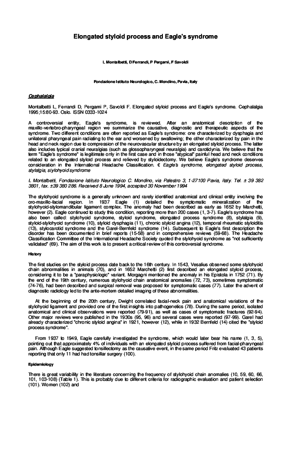 (PDF) Elongated Styloid Process and Eagle's Syndrome