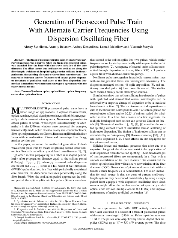 (PDF) Generation of Picosecond Pulse Train With Alternate Carrier ...