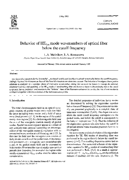(PDF) Behavior of HE1m mode wavenumbers of optical fiber below the ...
