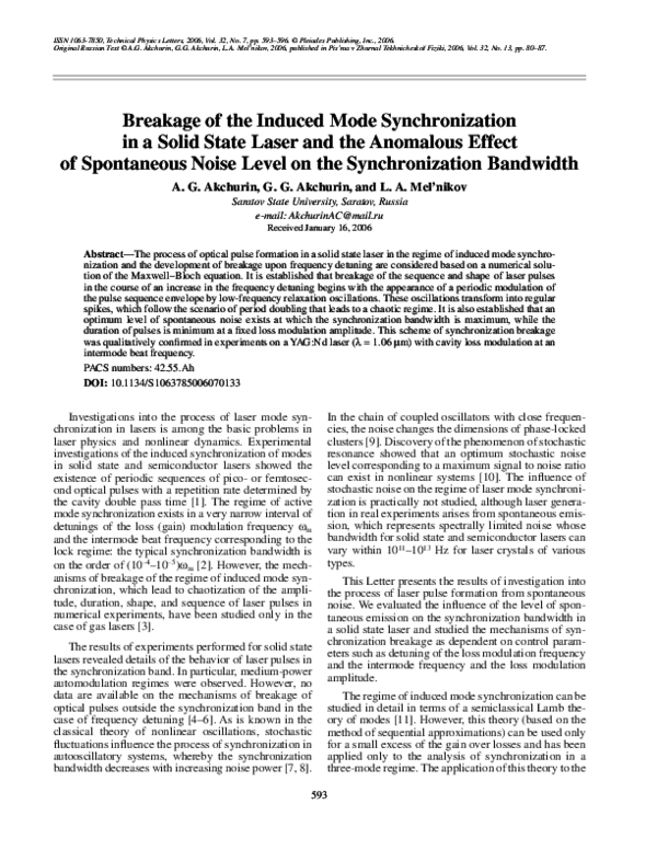 (PDF) Breakage of the induced mode synchronization in a solid state laser and the anomalous ...