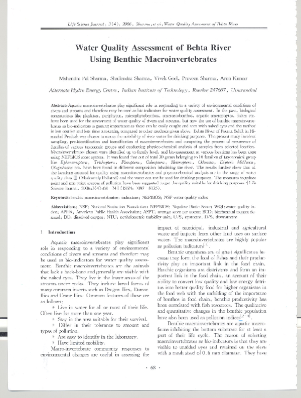 (PDF) Water Quality Assessment of Behta River Using Benthic ...