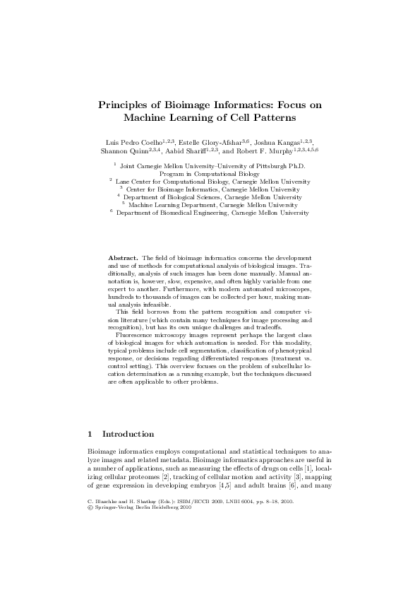 (PDF) Principles of Bioimage Informatics: Focus on Machine Learning of Cell Patterns