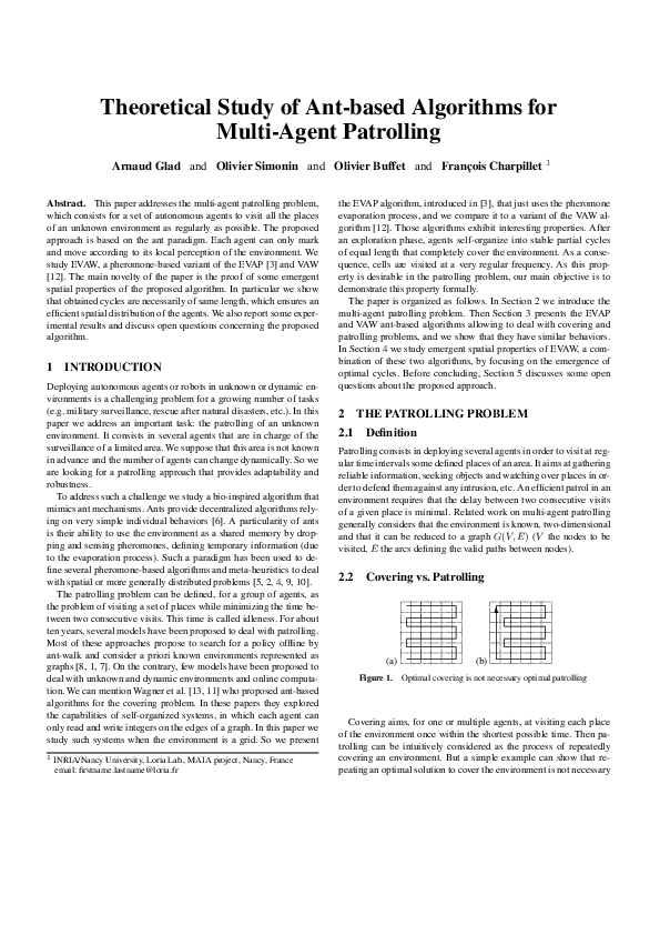 Pdf Ant Algorithms For Efficient Multi Agent Patrolling