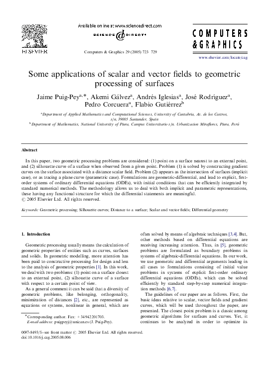 Pdf Some Applications Of Scalar And Vector Fields To Geometric Processing Of Surfaces
