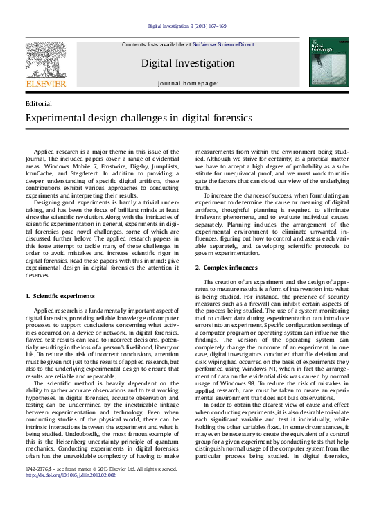 (PDF) Experimental design challenges in digital forensics