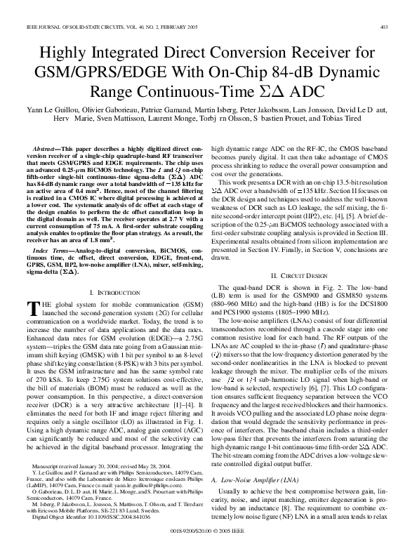 (PDF) Highly Integrated Direct Conversion Receiver for GSM/GPRS/EDGE ...