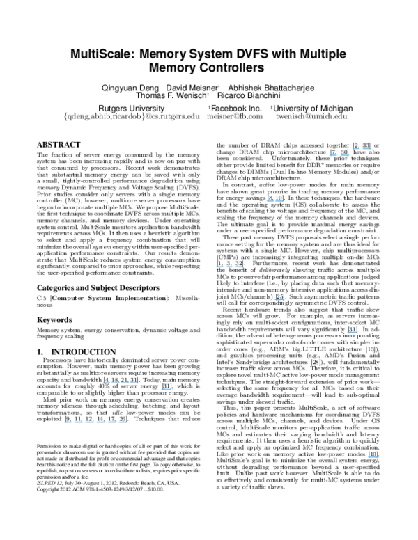 Pdf Multiscale Memory System Dvfs With Multiple Memory Controllers