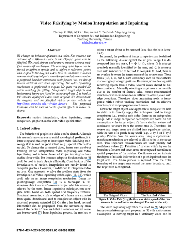 (PDF) Video falsifying by motion interpolation and inpainting