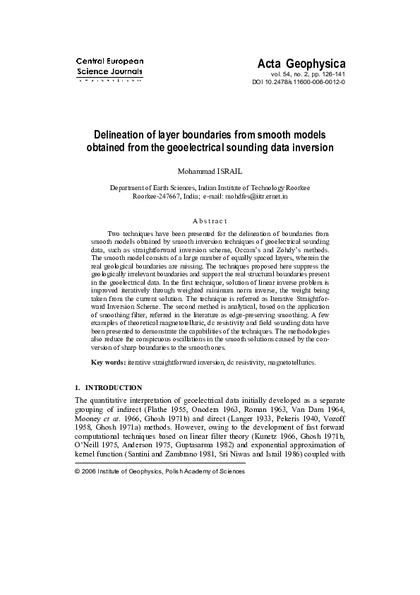 (PDF) Delineation of layer boundaries from smooth models obtained from the geoelectrical ...