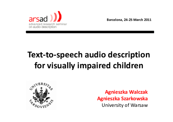 (PDF) Text-to-speech audio description for visually impaired children