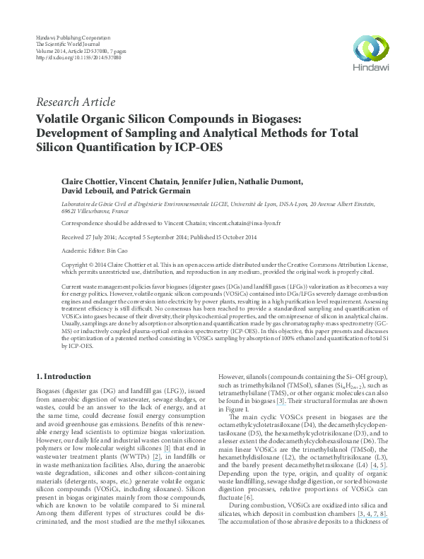 (PDF) Volatile Organic Silicon Compounds in Biogases: Development of ...