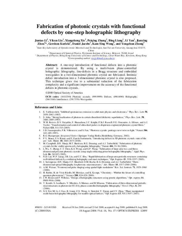 (PDF) Fabrication of photonic crystals with functional defects by one ...