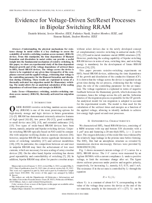 (PDF) Evidence for Voltage-Driven Set/Reset Processes in Bipolar ...