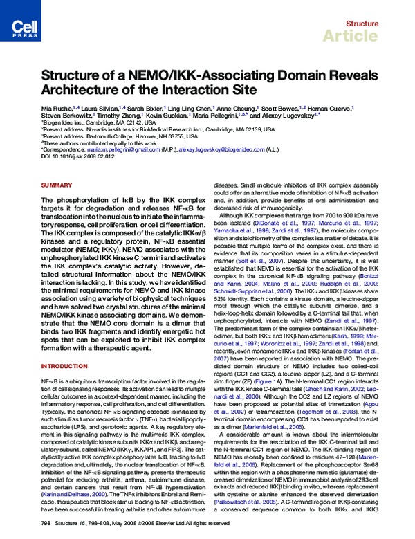 (PDF) Structure of a NEMO/IKK-Associating Domain Reveals Architecture ...