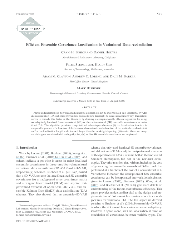 (PDF) Efficient Ensemble Covariance Localization in Variational Data Assimilation