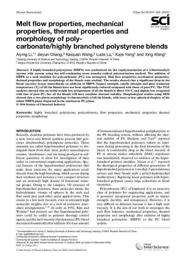 (PDF) Melt flow properties, mechanical properties, thermal properties ...