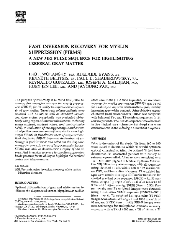(PDF) Fast inversion recovery for myelin suppression (FIRMS) a new MRI ...